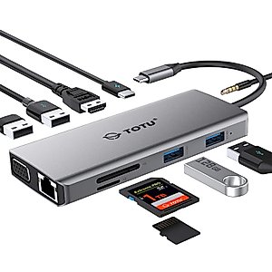USB C Hub, Type C Hub, TOTU 11-in-1 Adapter with Ethernet, 4K USB C to HDMI, VGA, 2 USB3.0 2 USB2.0, Micro SD/TF Card Reader, Mic/Audio, USB-C Pd 3.0, Compatible for Mac Pro and Other Type C Laptops