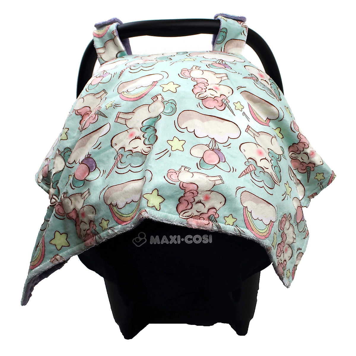 Dear Baby Gear - Baby Car Seat Canopy - Infant Car Seats Covers - Carseat Canopies for Boys and Girls - Carseat Cover with Snap Opening - Pastel Unicorns/Balloons/Clouds/Rainbows - Lavender Dot 30x40"