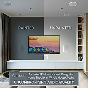 Micca M-8C 2-Way in-Ceiling Round Speaker, 9.4" Cutout Diameter, Whole House Audio, Home Theater, Indoor or Covered Outdoor, 8" Woofer, 1" Tweeter, White, Paintable, Each