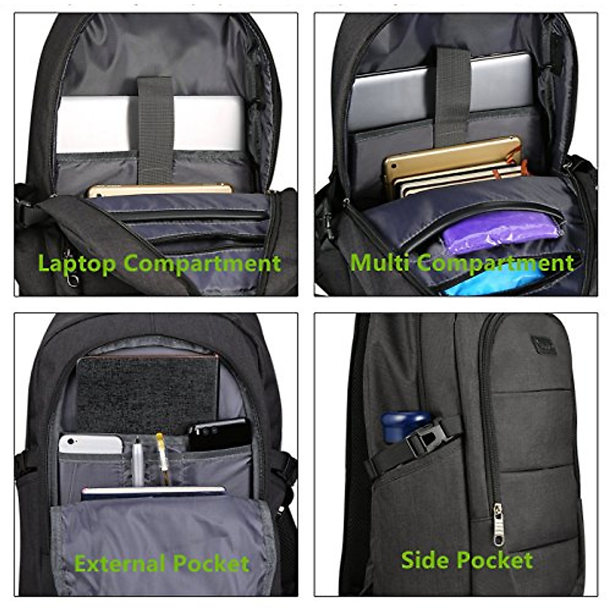 Travel Laptop Backpack,Anti Theft College School Bookbag with USB Charging Port & Headphone Interface for Women Men,Business Water Proof Computer Bag Fits Under 15.6 Inches Laptops（Black）