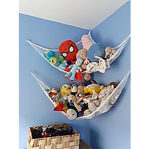 Powkoo Toy Hammock Stuffed Animals Storage Hammock Stuffie Squishmallows Party Hammock Toy Organizers Collection | Size:72" x 48" x 48" (White)