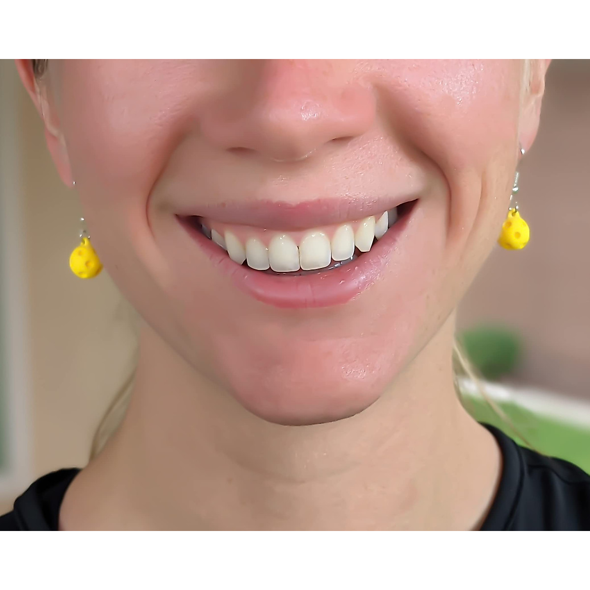 Mini pickleball earrings - hook and dangle style, 1cm (.36in) diameter ball, great pickleball accessory