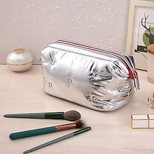 VLOVSO Large Cosmetic Bag, Waterproof Make Up Pouch Travel Cosmetic Organizer, Toiletry Bag for Women/Men, Large Capacity Portable Cosmetic Bag Storage Organizer,Travel Cosmetic Organizer(Silver)