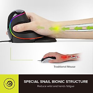 DeLUX Ergonomic Mouse, Wired Large RGB Vertical Mouse with 6 Buttons, 4000DPI, Removable Wrist Rest for Carpal Tunnel (M618Plus RGB-Wired)