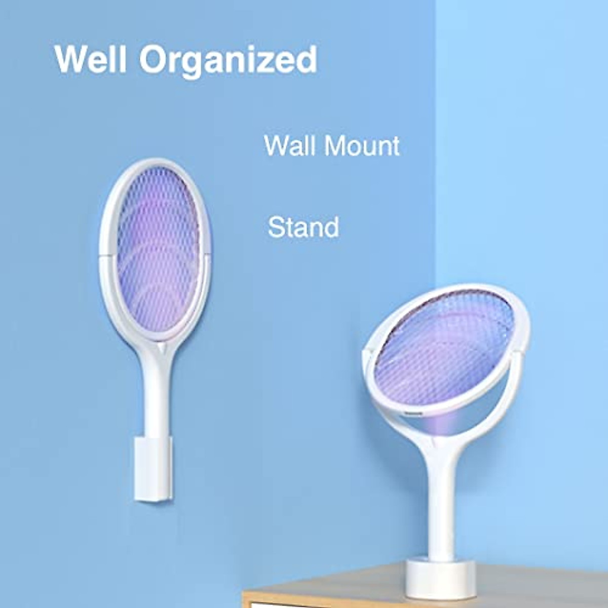 Anne Diary Electric Bug Zapper Racket Mosquito Fly Gnat Wasp Killer USB Type-C Rechargeable Electric Fly Swatter Racket Fly Mosquito Zapper Indoor Rotating Head (1 - Pack)