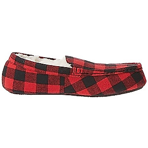 Amazon Essentials Men's Moccasin Slipper, Black Red Buffalo Check, 13
