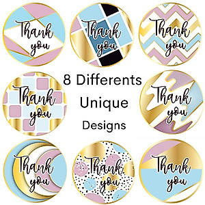 EL Nido 600pcs 1.5" Thank You Stickers / 8 Different Designs with Gold Foil / 600 Thank You Stickers Per Roll/Roll Sticker Supplies for Business Packaging (8 Design Roll Stickers, 600pcs)