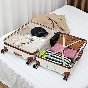 Miami CarryOn Collins 3 Piece Expandable Polycarbonate-ABS Retro Spinner Luggage Set with Lined Interior, Organizational Pockets, Bottom Handle (White)