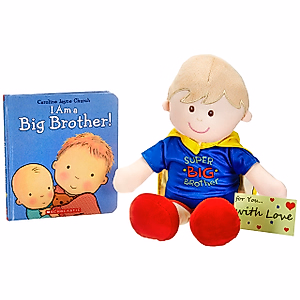 Big Brother Set for Little Boys and Toddlers, Super Big Brother Doll with Cape and I am a Big Brother Book by Carolyn Church Bundle with Gift Tag (Super Brother / Church / Gift Tag)