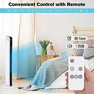 E-Macht Tower Fan 35 Inch Oscillating Fan, Bladeless Floor Fans with 3 Speeds, 3 Modes, 80° Oscillating, 8H Timer, Remote Control & LED Display Standing Fans for Home Room Office