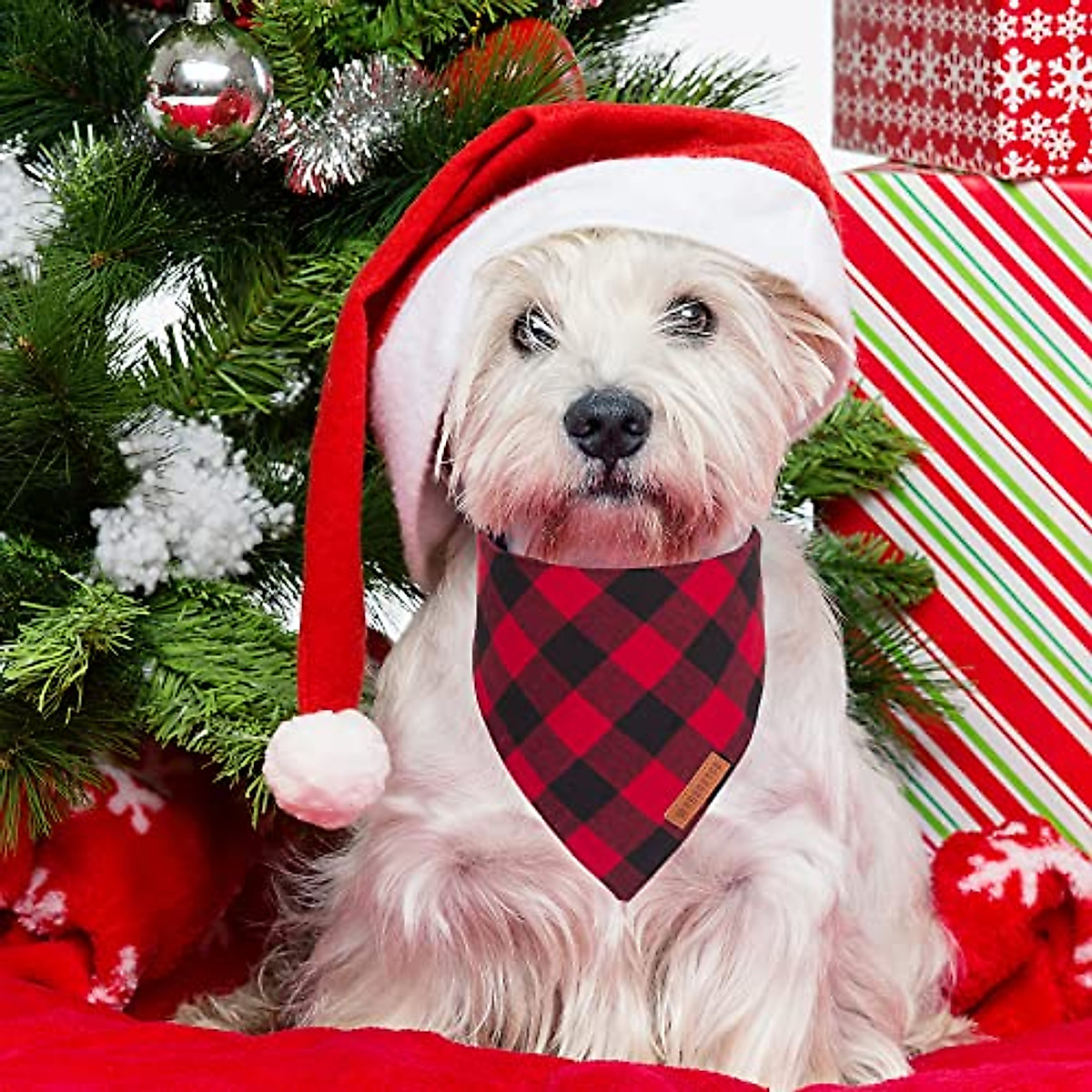 ADOGGYGO Christmas Dog Bandanas 2 Pack, Premium Cotton Fabric, Multiple Sizes Offered, White Red Plaid Bandanas for Small Dogs (Small, Red & White)