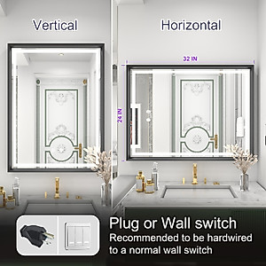 JSneijder 2-Piece(Frameless+Framed) LED Mirror, 24x32 Inch, Bathroom Mirror with Lights, Wall Mounted Dimmable Anti Fog Lighted Mirror for Bedroom