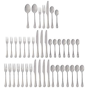 Ginkgo International Varberg 42-Piece Stainless Steel Flatware Place Setting, Service for 8 Plus 2-Piece Hostess Set