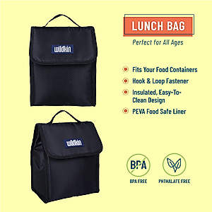 Wildkin Kids Insulated Lunch Bag for Boys & Girls, Reusable Lunch Bag is Perfect for Daycare & Preschool, Ideal Size for Packing Hot or Cold Snacks for School & Travel Lunch Bags (Rip-Stop Black)