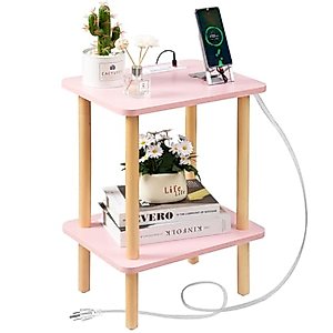 FORAOFUR Side Table with Charging Station, Small Side Table with 2 USB Ports and Outlets, Small End Tables for Small Spaces in Living Room, Bedroom & Nursery, 2 Tier Small Nightstand