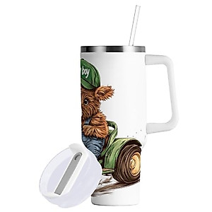 RPLIFE Cute Highland Cow White Stainless Steel Mug, Insulated Coffee Mug with Lid, Tumbler for Men