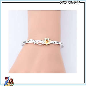 FEELMEM Cousin Gifts Cousins By Blood Sisters By Heart Friends By Choice Sunflower Bracelet Cousin Jewelry Gift for Cousin BBF Best Friend (Cousins by blood)