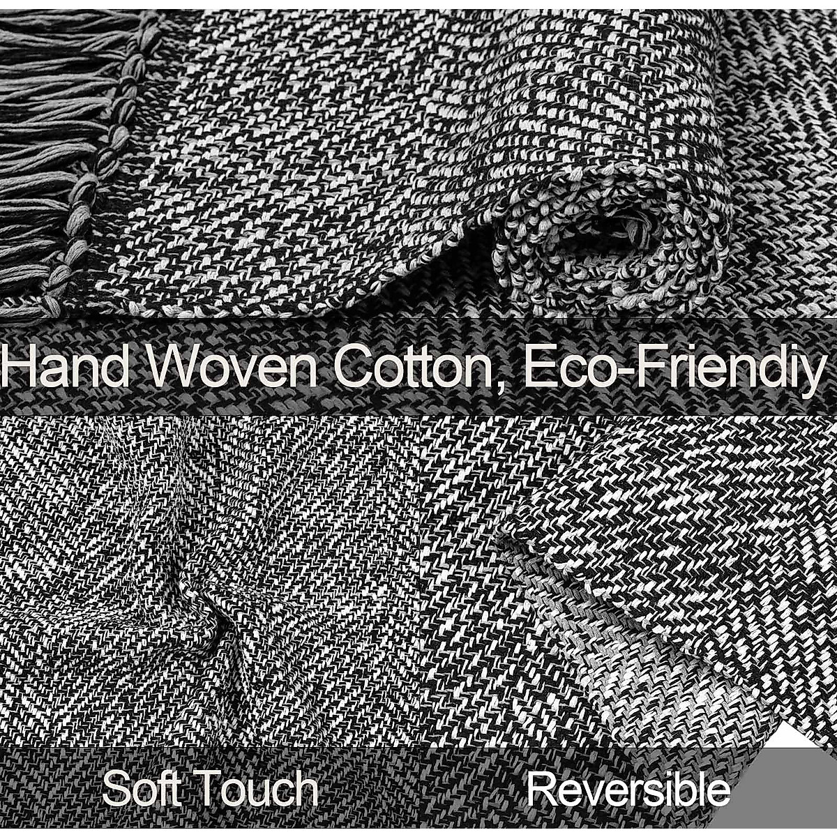 Boho Bathroom Rug 2'x 3', Black Cream Hand- Woven Cotton Reversible Small Entryway Rug with Tassels Machine Washable Rug for Kitchen/Laundry/Doorway Porch Throw Floor Mat