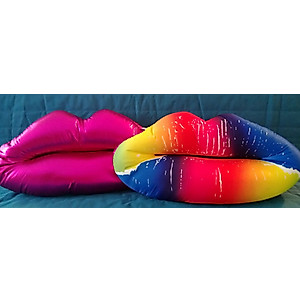 iscream Good Lovin' SWAK Giant 29.5" x 23" Lips Shaped Microbead Accent Pillow, Metallic Pink and Rainbow