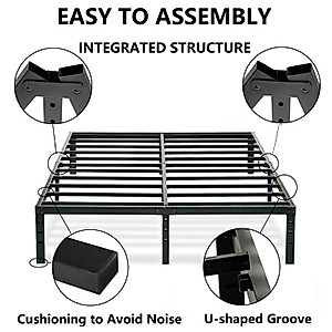 QUALEONA King-Bed-Frame, Metal Platform King Size Bed Frame, No Box Spring Needed, Heavy Duty Steel Slat Support, Noise Free, Easy Quick Assembly, 14 Inch, Black