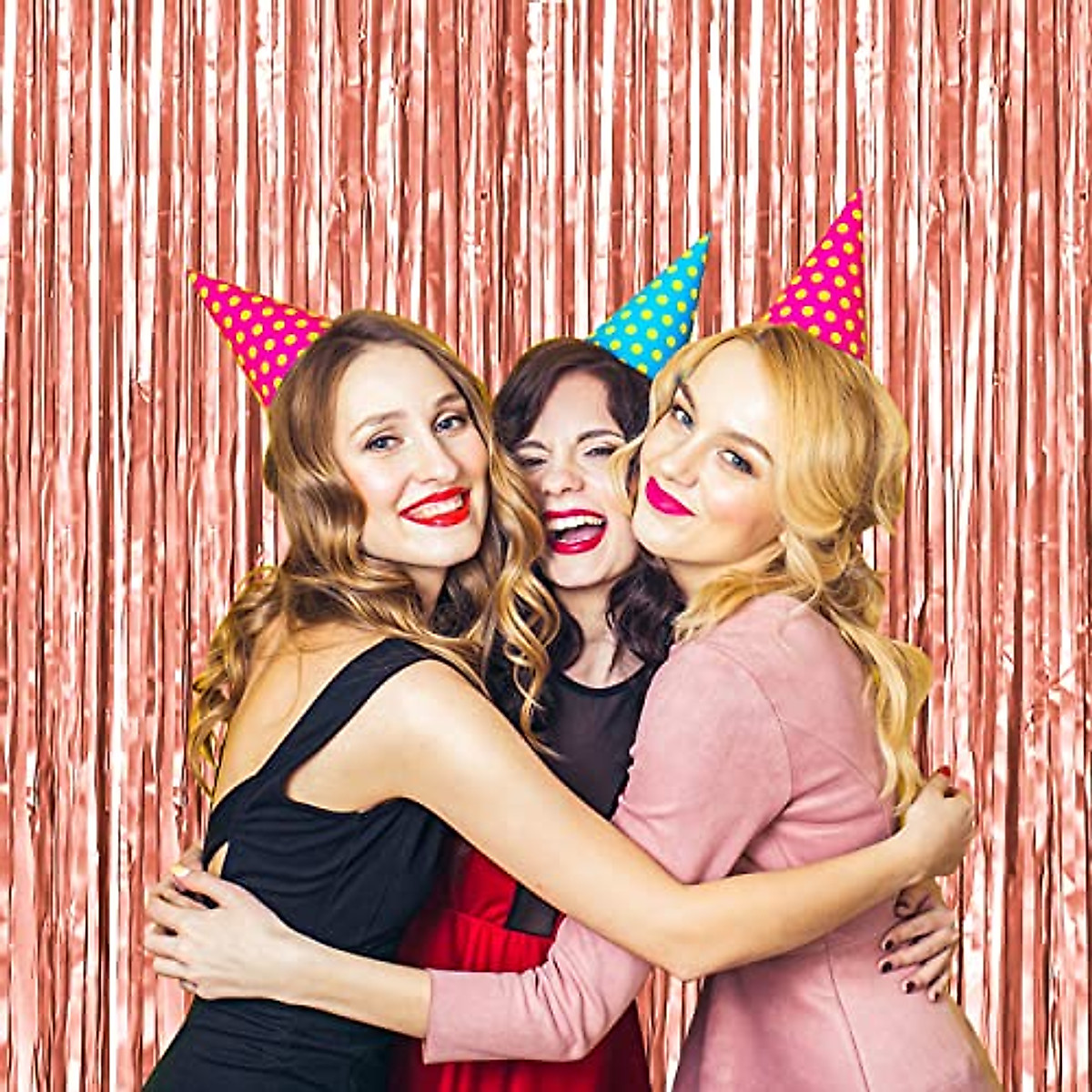 BTSD-home Rose Gold Foil Fringe Curtain, Metallic Photo Booth Backdrop Tinsel Door Curtains for Wedding Birthday Bridal Shower Baby Shower Bachelorette Christmas Party Decorations(4 Pack, 8ft x 3ft)