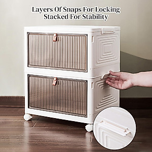 YYW-4 Tier Collapsible Storage Bins with Wheels and Lid - 23QT Stackable Closet Organizers, Foldable Plastic Containers (High yabai large four layers 44 * 31.5 * 97 with pulley)