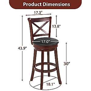 MKDLUFEI Set of 2 Counter Height Bar Stools, 43.9'' Heavy Duty Bar Stool with Armless Lower Back, Swivel Bar Stool with 360 Degree Rotation, Bar Stool with PU Leather for Dining Room and Living Room