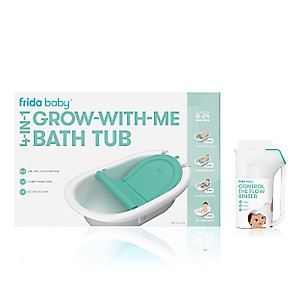 Frida Baby 4-in-1 Grow-with-Me Bath Tub & Control The Flow Rinser Cup Bath Time Kit