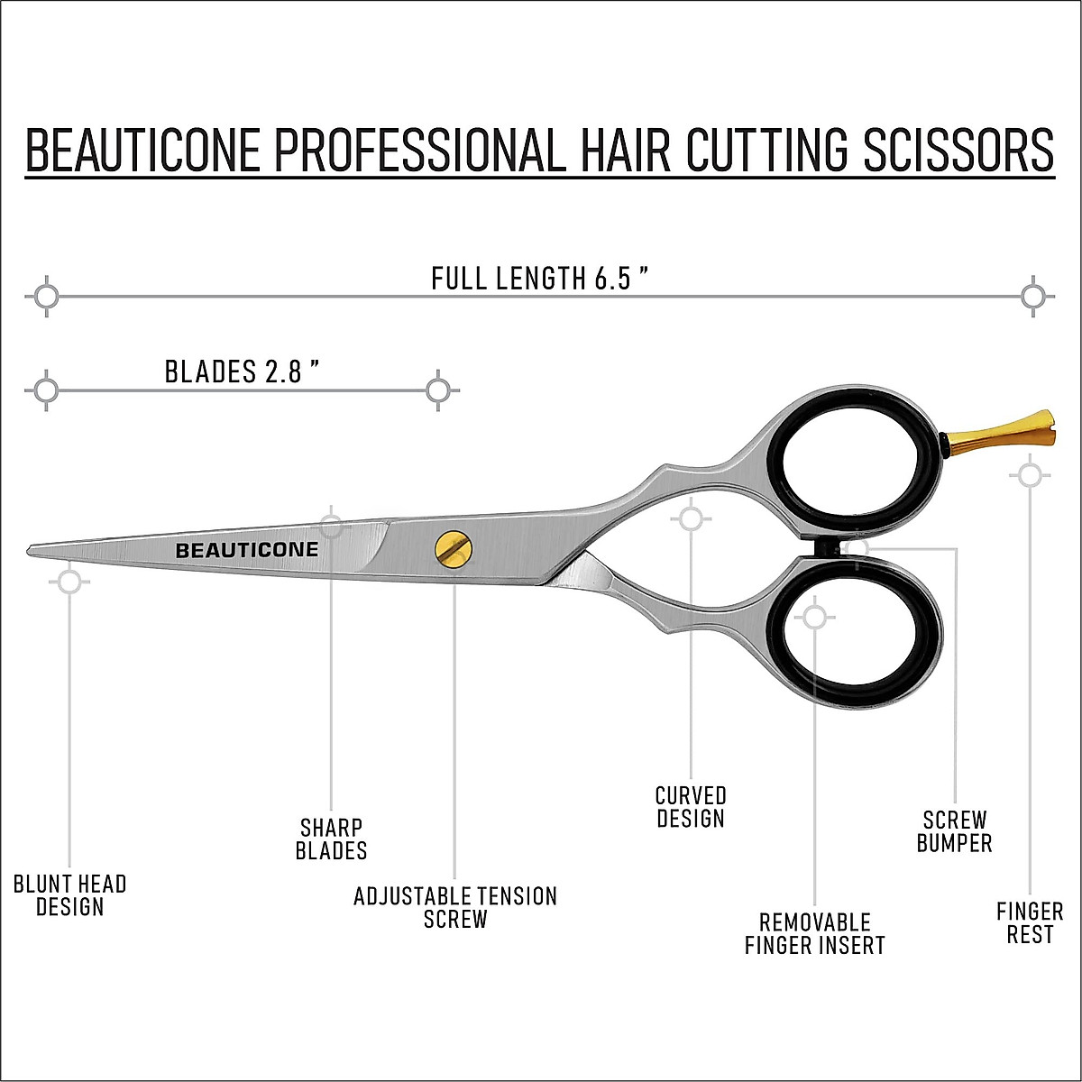 Hair Cutting Scissors | 6.5 Inch Stainless Steel Barber Scissors | Hairdressing Scissors for Salon | Smooth & Sharp Edge Blades, Razor Edge - Hair Scissors for Men & Women