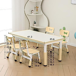 Tigasy Kids Adjustable Table and 4 Chairs Set,Toddler Table and Chairs for Ages 2-12,Upgrade Graffiti Desktop,Max 350lbs.