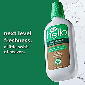 Hello Naturally Fresh Antiseptic Alcohol Free Mouthwash, Natural Fresh Mint with Farm Grown Peppermint, Fluoride Free, Vegan, SLS Free and Gluten Free, 16 Ounce (Pack of 3)