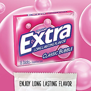 EXTRA Gum Classic Bubble Gum Sugar Free Chewing Gum Bulk Pack, 15 Stick (Pack of 10)
