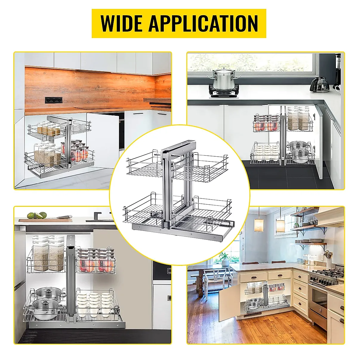 VEVOR Pull Out Blind Corner Cabinet, 15.7 Inch Opening Chrome Soft Close Blind Corner with Four Shelf, Slide Out Kitchen Cabinet Organizer for Minimum Cabinet Size 31.5''Wx21.6''Dx25.6''H