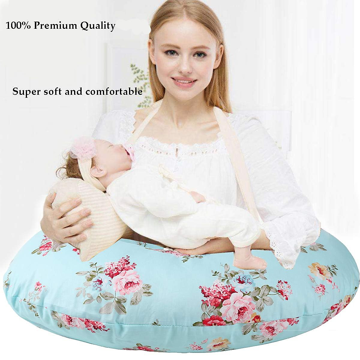 Knlpruhk Floral Nursing Pillow Cover Set 2 Pack Jersey Knit Soft Hypoallergenic Slipcovers for Breastfeeding Moms Baby Girl Boy Fits On Infant Nursing Pillow