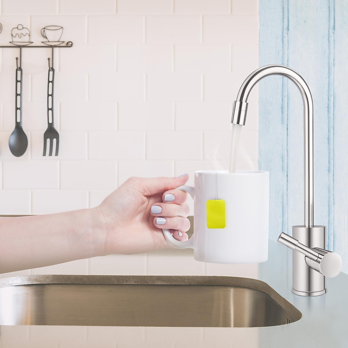 Ready Hot 41-RH-300-F560-BN Instant Hot Water Dispenser System, 2.5 Quarts, Digital Display Dual Lever Hot and Cold Water Faucet Brushed Nickel