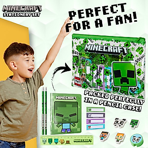 Minecraft Filled Pencil Case and Stationery Set for Kids, School Supplies - Gifts for Boys (Green)