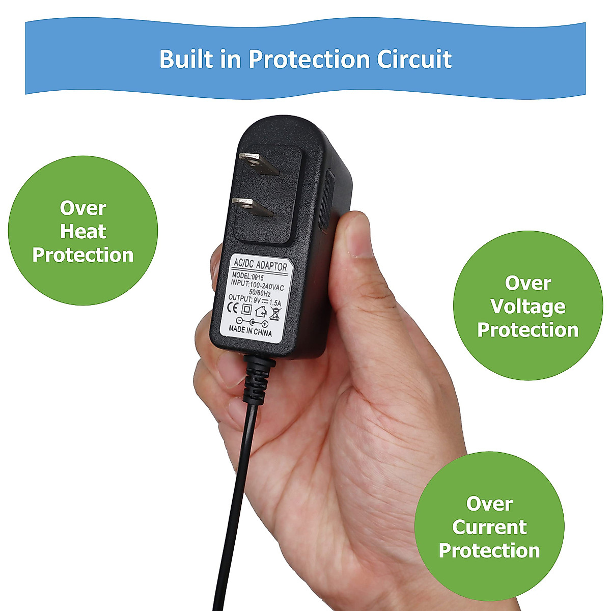 EIKS AC to DC 9V 1.5A Power Supply Adapter with 5.5mm x 2.1mm Connector Plug for Android Tablets Webcam Routers Toys Recorder Bluetooth Speaker