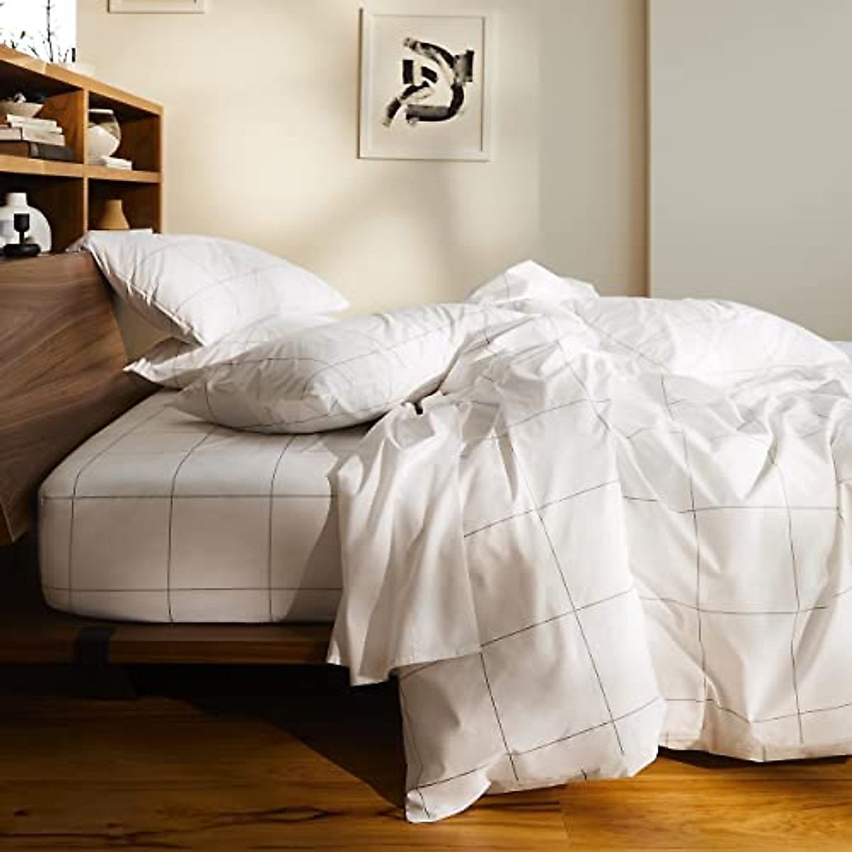 Brooklinen Luxury Sateen 4 Piece King Size Sheets Set in Window Pane - 100% Cotton Sateen Sheets - 1 Fitted Sheet, 1 Flat Sheet, 2 Pillowcases - Best Luxury Sheets