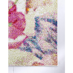 Unique Loom Lyon Collection Modern Watercolor Floral Area Rug, 9 x 12 ft, Ivory/Pink