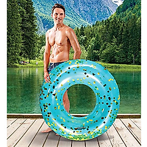 CoTa Global Inflatable Blue Gold Pool Float Tube - Luxurious Fun Lounger Filled with Sparkle Gold Confetti, Cool Blue Gold Design, Water Swimming Ring Pool Floaties for Beach and Pool - 36 Inches