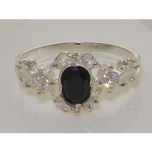 925 Sterling Silver Cubic Zirconia and Natural Sapphire Womens Trilogy Ring - Size 9.75