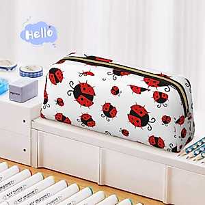 WOBAGMEN Ladybug Pencil Case Cute Leather Zipper Pencil Pouch Pencil Bag Multifunctional Stationery Bag for Boys Girls Women Back to School Gifts