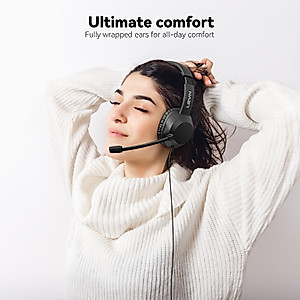 LEVN Headset with Mic, USB Headset with Microphone, Computer Headset with Noise Cancelling Microphone for Laptop PC, Mute in-line Controls, Wired Headset for Work from Home/Open Office/Call Cente