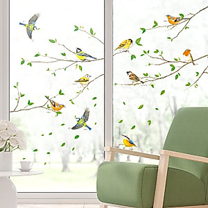 DECOWALL SG-2111 Birds on Tree Branch Wall Decals Flying Bird Green Leaves Stickers Removable for Kids Nursery Bedroom Living Background Room Home Decor Art DIY