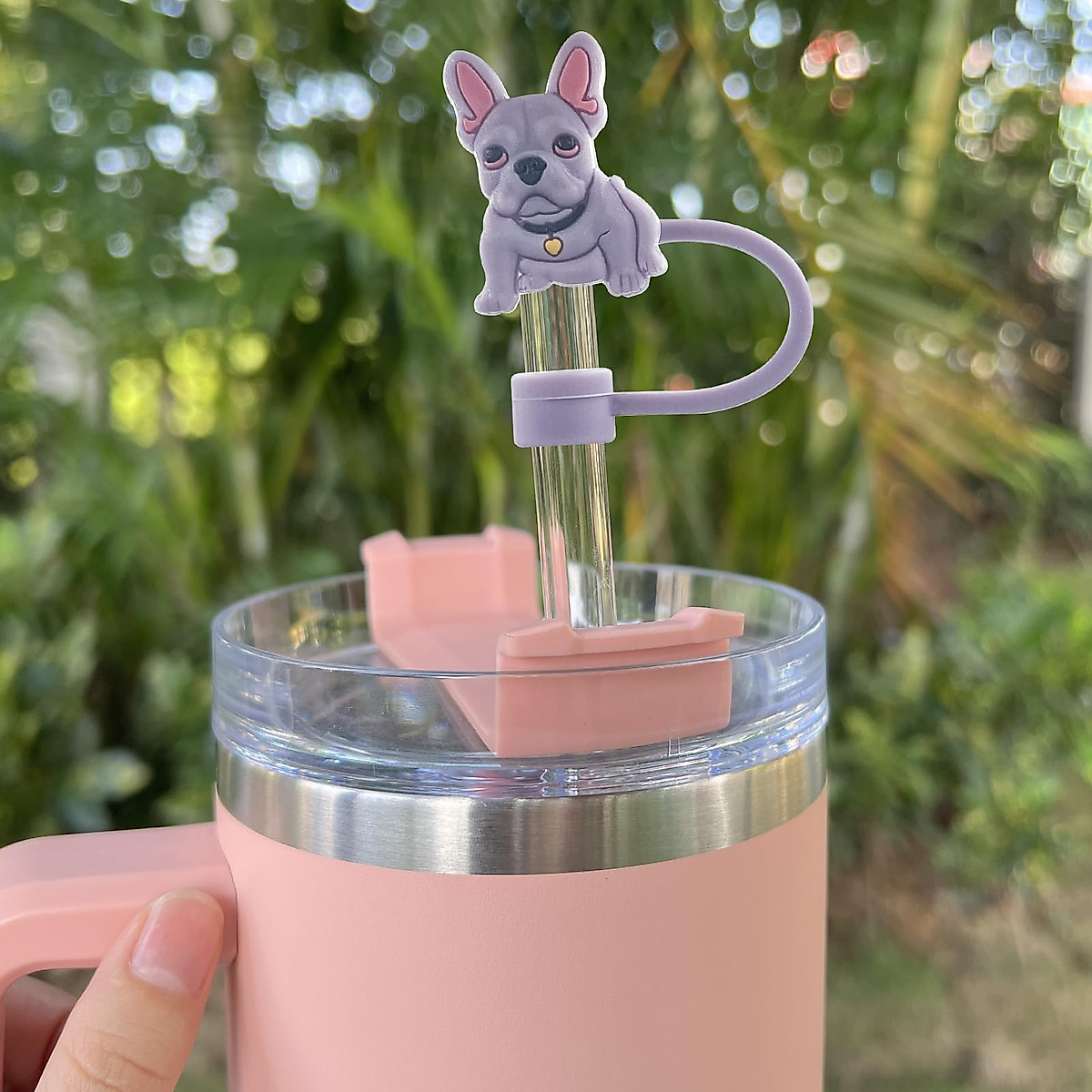 Velaco 4Pcs 0.4in/10mm Diameter Silicone Straw Covers Cap Compatible with Stanley 20 30&40 Oz Cup, Cute Dog Straw Toppers for Stanley 40 Oz Tumbler with Handle, Dust-Proof Straw Caps for Water Bottle