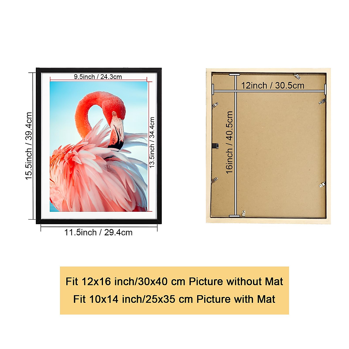 Black 12x16 Wood Picture Frame Diamond Painting Frames 30x40cm Display Pictures 10x14 in/ 25x35cm with Mat or 12x16in / 30x40 cm Without Mat 12 x 16 Frame for Diamond Art Poster Photo Wall Mounting