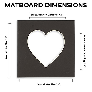 12x12 Mat Bevel Cut for 8x8 Photos - Precut Chamois Yellow Heart Shaped Photo Mat Board Opening - Acid Free Matte to Protect Your Pictures - Bevel Cut for Family Photos, Pack of 1 Matboard Show Kit