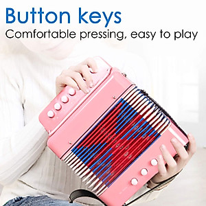 Accordion Mini Musical Instruments 7 Keys Button for Beginners Adults Pink