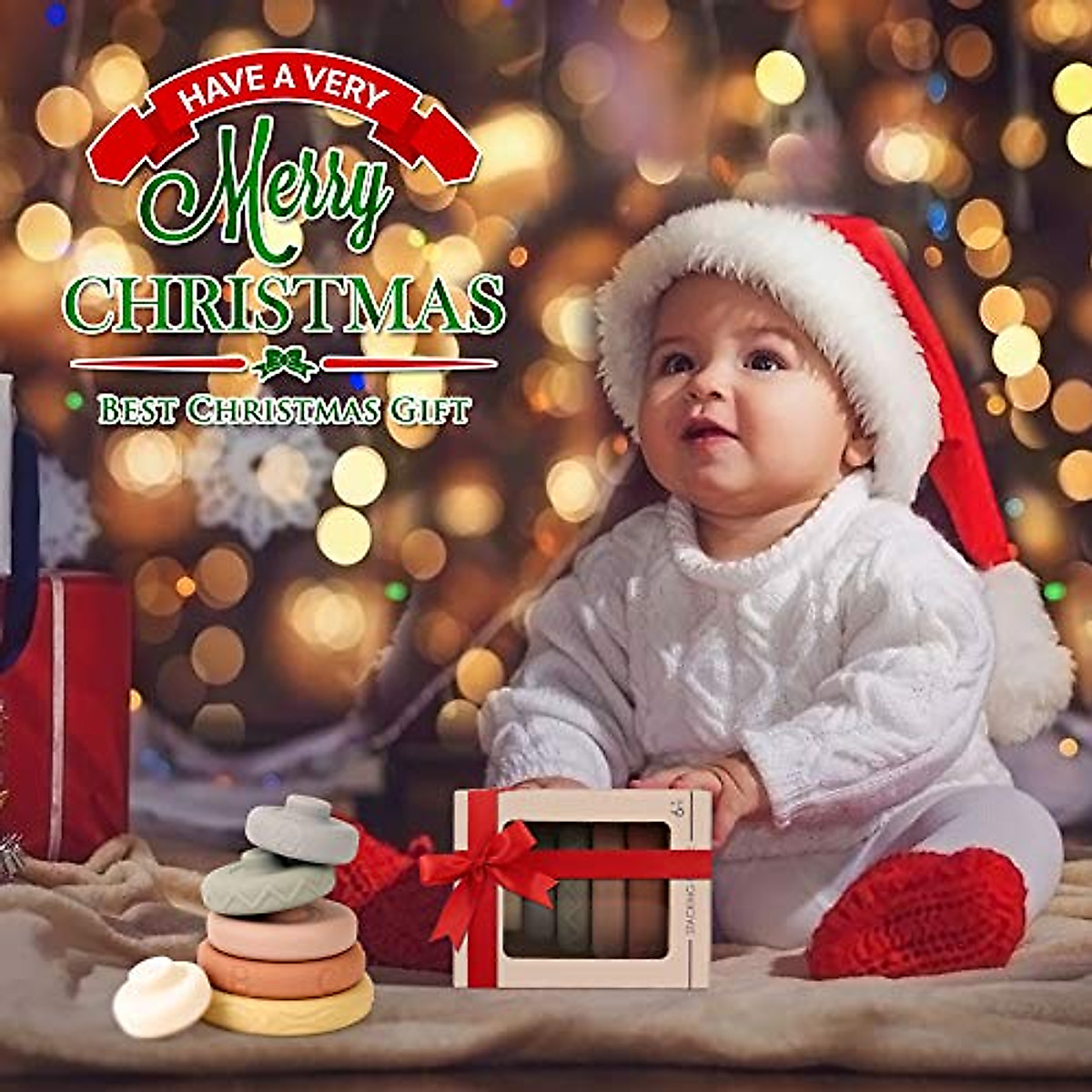 BOBXIN Stacking & Nesting Rings Toy, Soft Circle Stacker, 6 pcs Building Stacker,Teethers for Baby, Squeeze Play with Letter, Animal and Graphic, Toddler Learning Toys for 6 Month Old Boys Girls