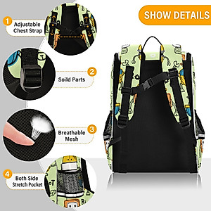 JULYTO Kids Backpack for Boys Girls with Reflective Stripes 17 inch Robots Cartoon Backpack for School Funny Theme School Bag Elementary Student Bookbag Daypack for Travel Hiking